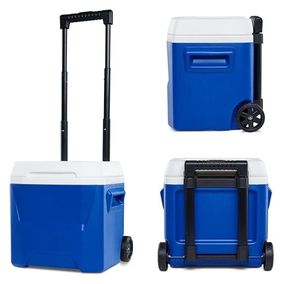 16-Quart Wheeled Cooler - Blue Portable Ice Chest with Pull Handle ...