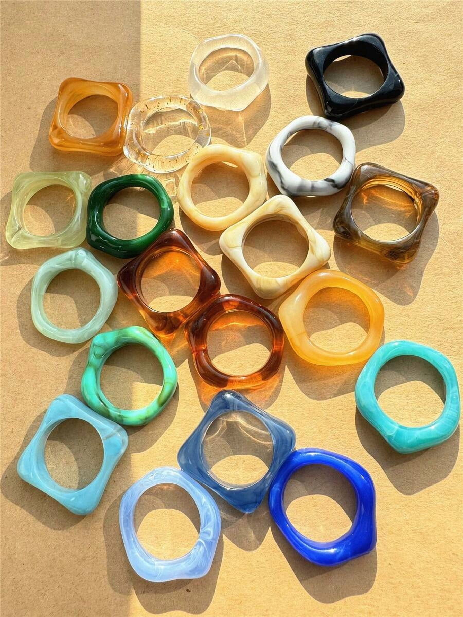 16 Random Items Asymmetric Geometric Transparent Resin Rings Set ...