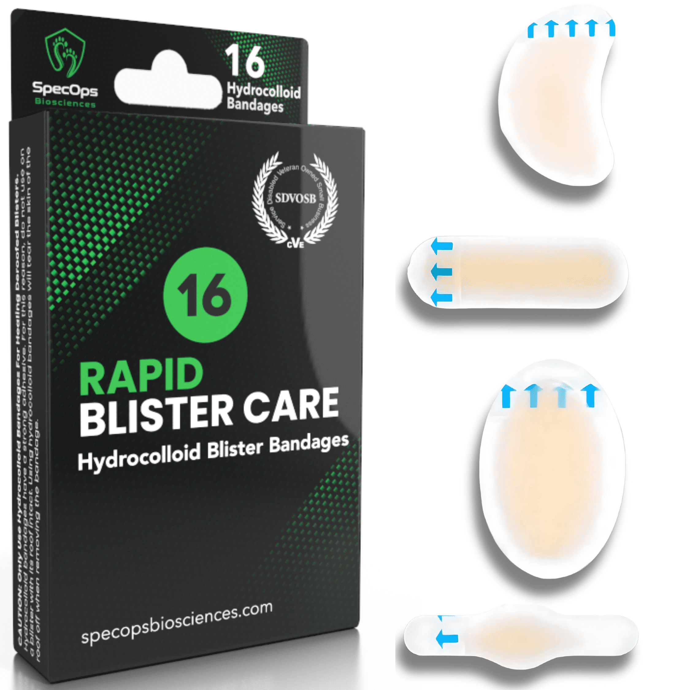 Spec Ops Biosciences 16 Hydrocolloid Blister Bandages, Waterproof ...