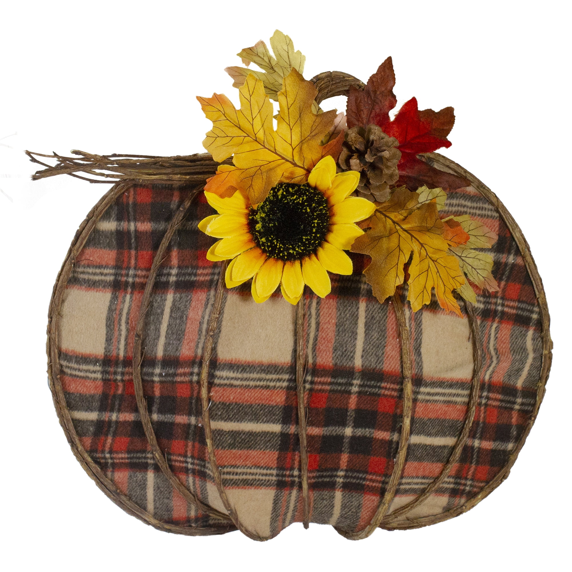 16" Red and Black Plaid Fall Harvest Pumpkin Wall Decor - Walmart.com