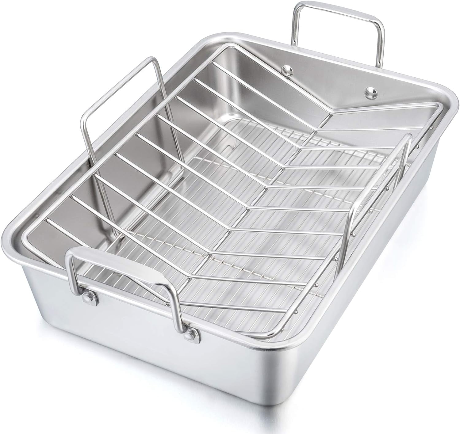 16" Roaster Roasting Pan with Baking Rack and V-shaped Rack, Stainless ...