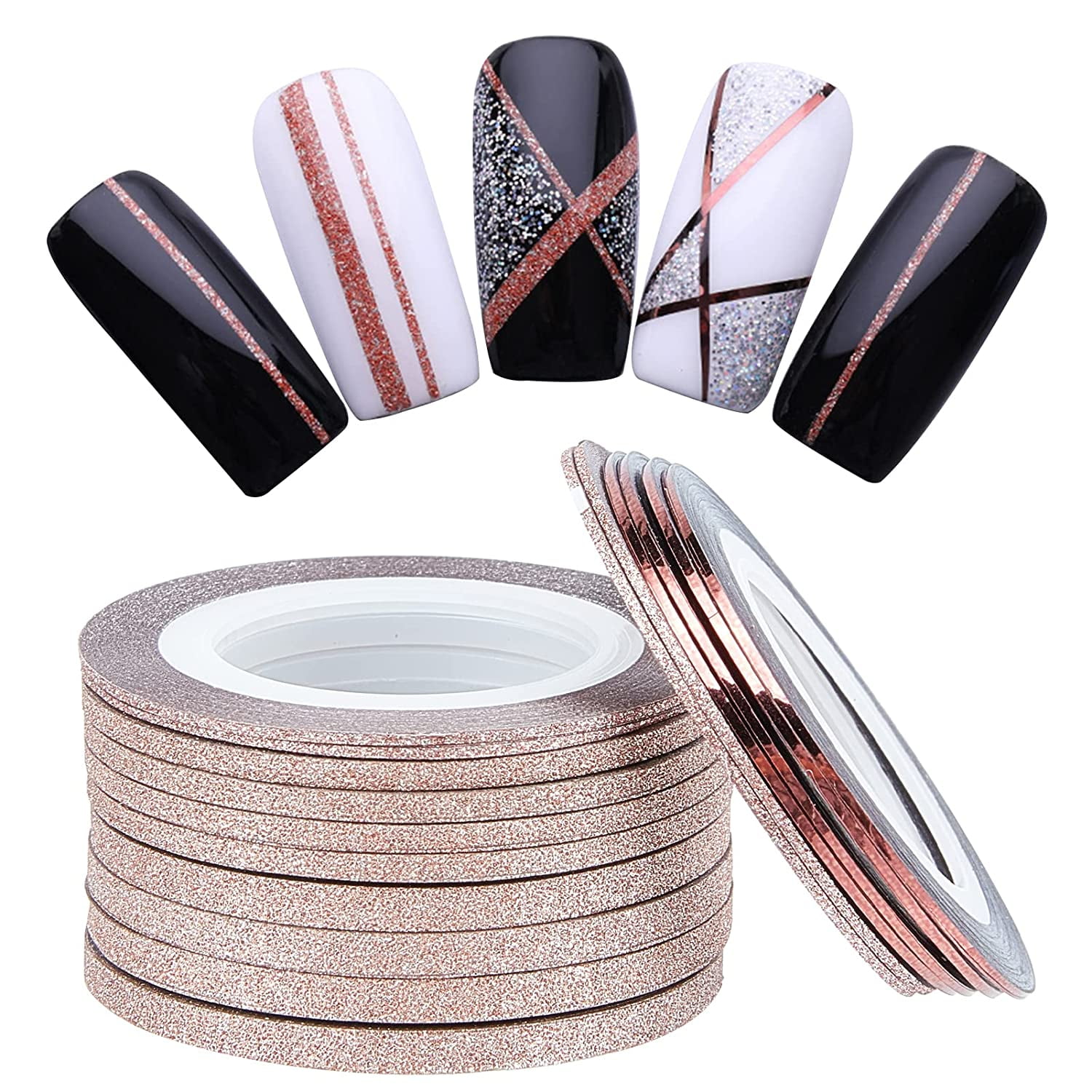 16 Rolls Nail Art Striping Tape Lines, Glitter Matte Texture Tape ...