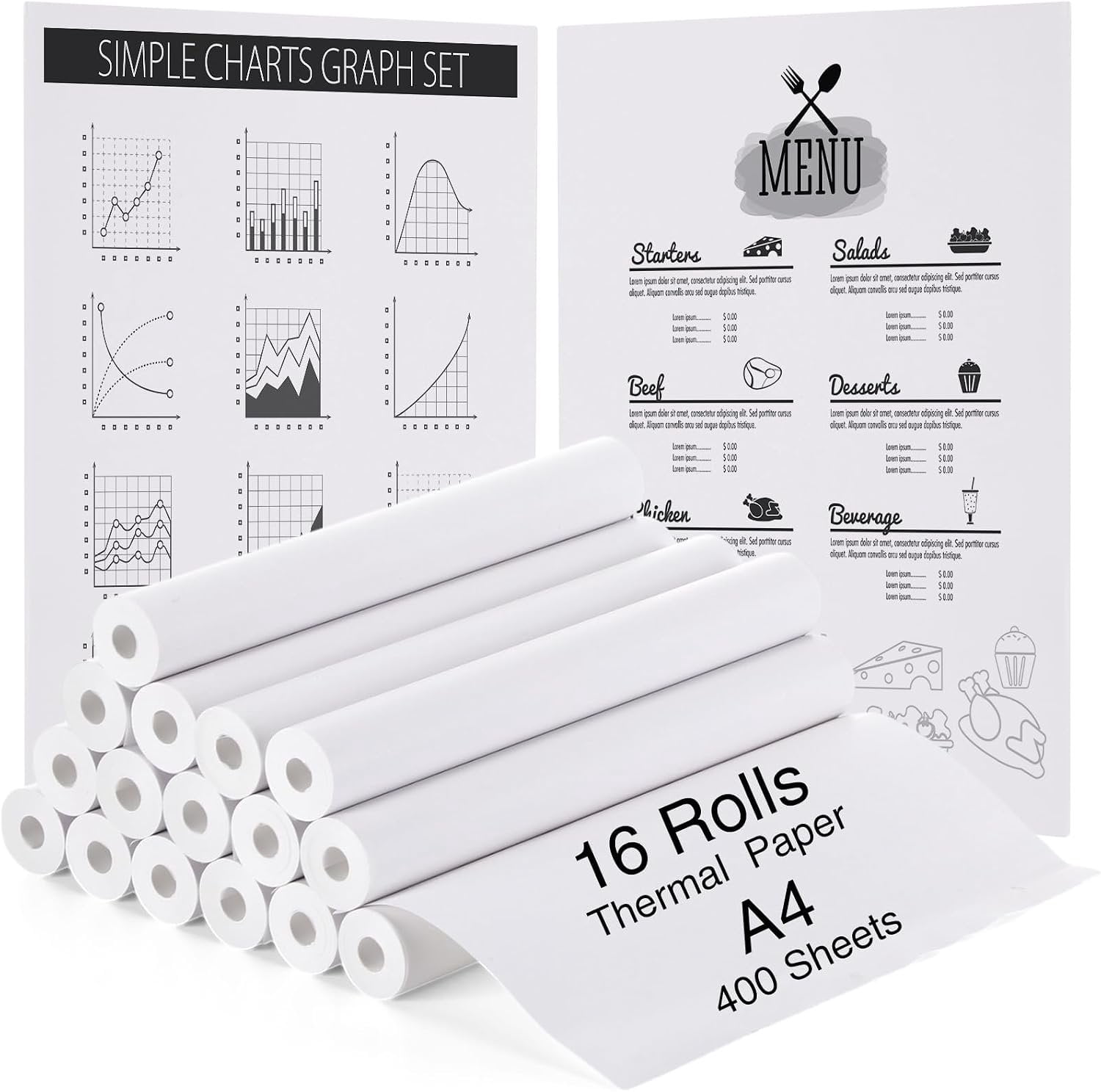 16 Rolls Thermal Paper, A4 Printing Paper Thermal Printer Quick-dry ...