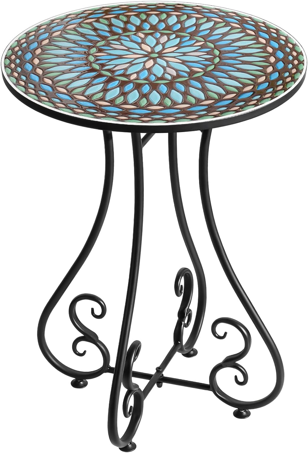16" Round End Table, Metal Scrollwork Accent Side Table, Unique Relief ...