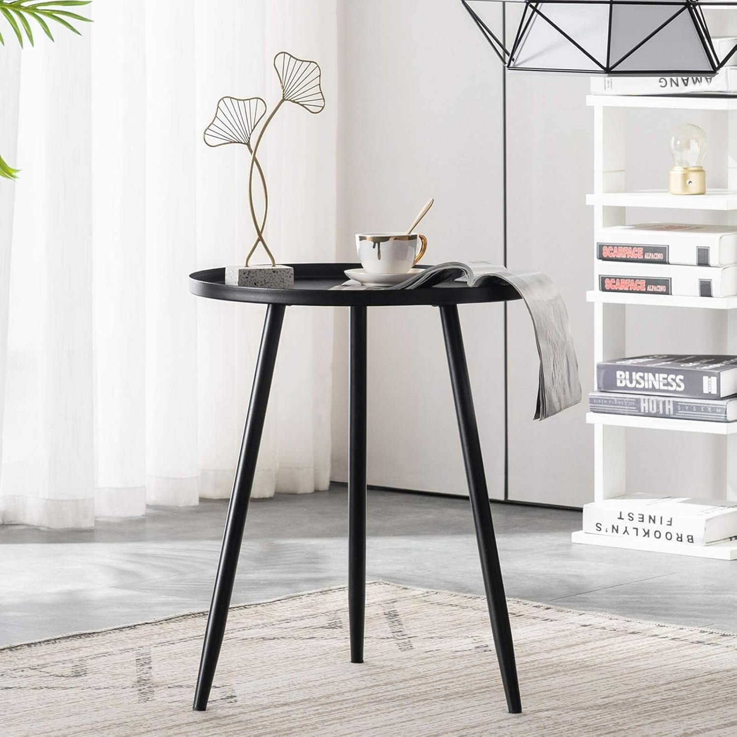 16" Round Side Table, Black End Table for Living Room, Bedside, Mid ...
