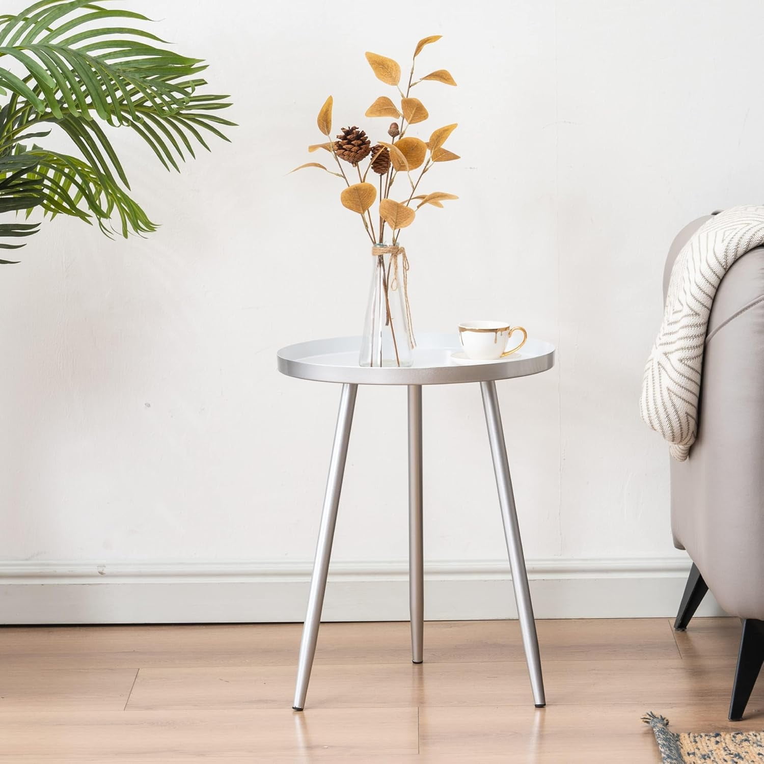16" Round Side Table, Sliver End Table for Living Room, Bedside, Mid ...