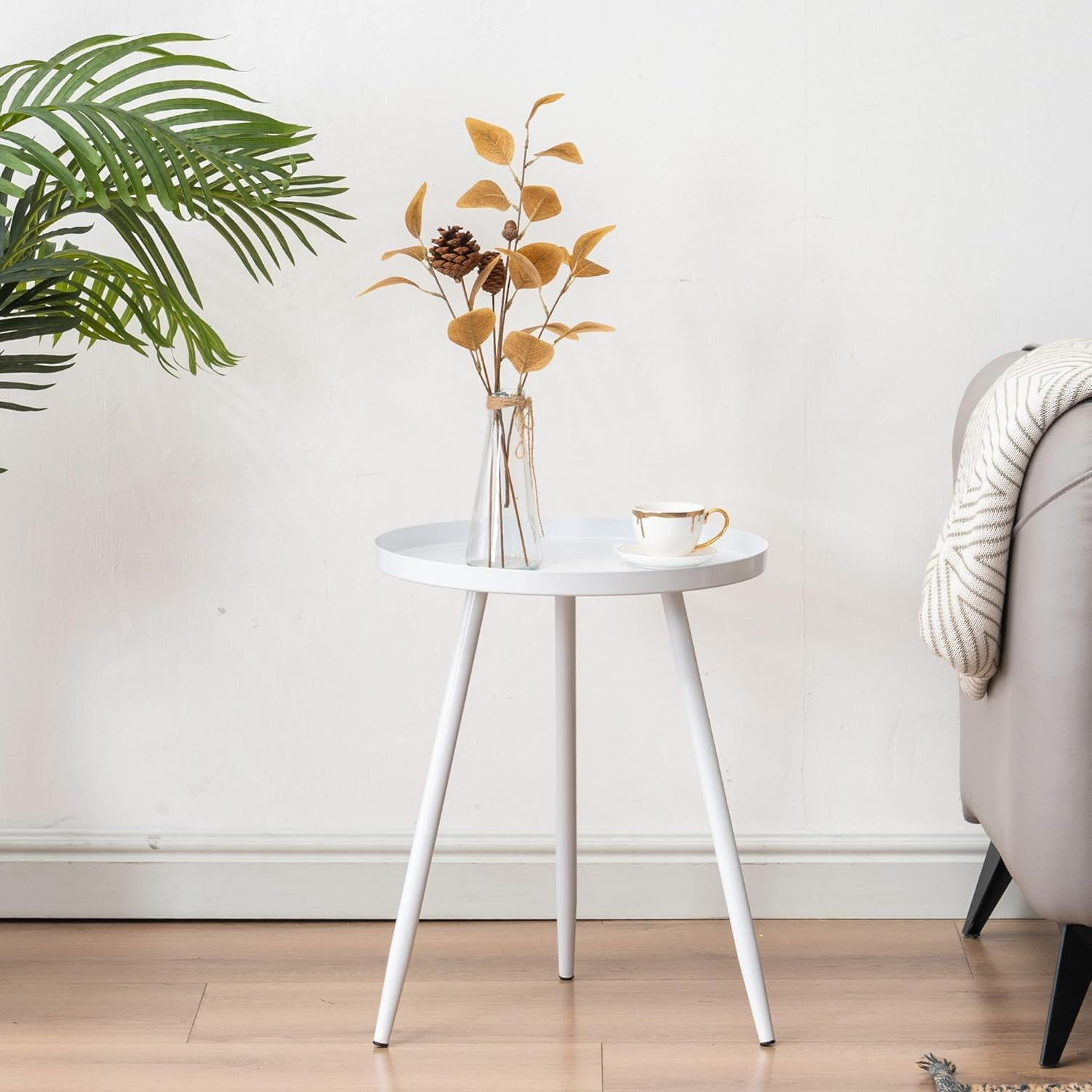 16" Round Side Table, White End Table for Living Room, Bedside, Mid ...