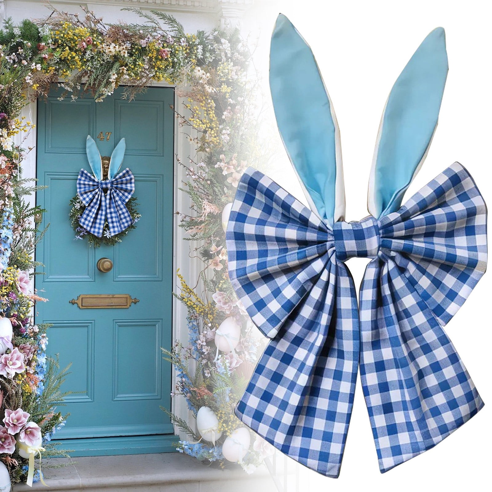 16" Rustic Easter Wreath Bow - Spring Fabric Decorative Bow for Tree ...