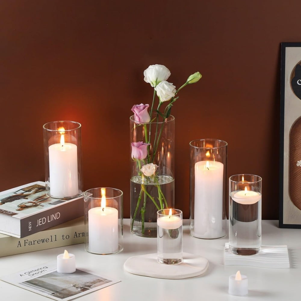 16 Set Glass Cylinder Vases for Centerpieces with 80000 Clear Beads 24 ...