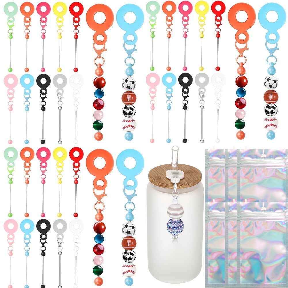 16 Set Mixed Beaded Straw Charm Metal Cup Chain Decoration 8 Gift Bags ...