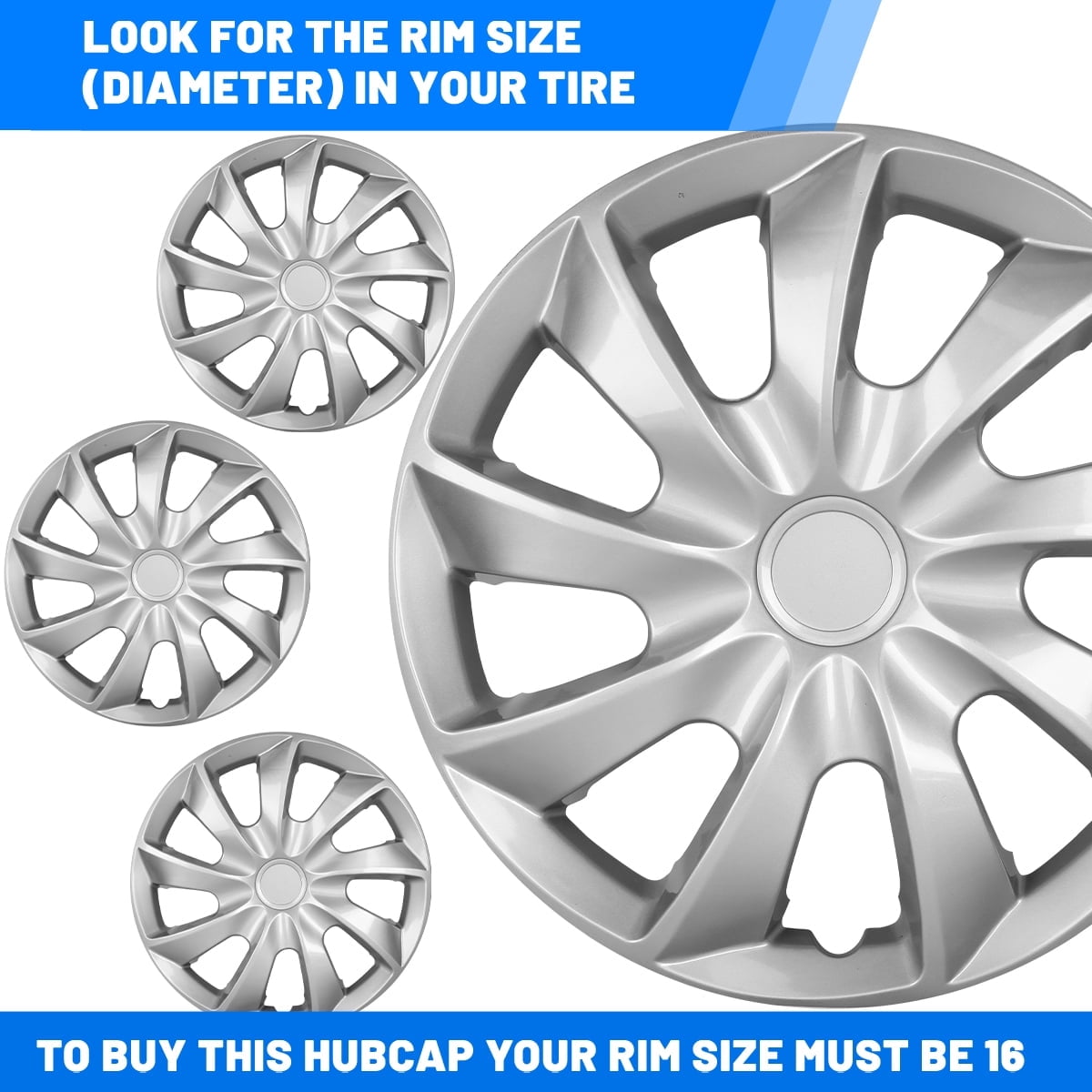 16" Set Of 4 Universal Wheel Covers Snap On Hub Caps Fit R16 Tire ...