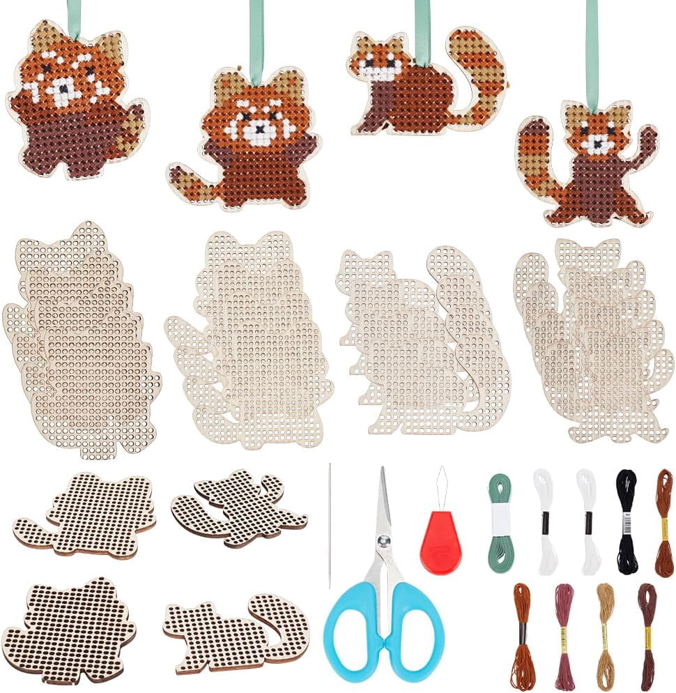 16 Set Red Panda Wooden Cross Stitch Kit Hand Sewing Kits Arts & Crafts ...