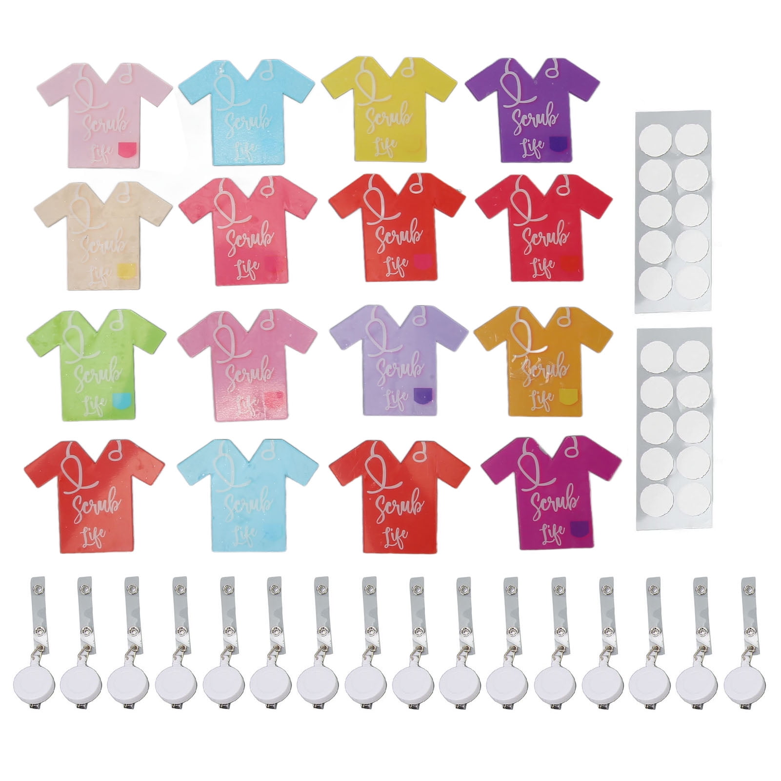 16 Set Retractable Badge Reel Holders Colorful Acrylic ID Card Name ...