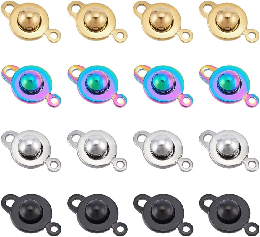 16 Sets 4 Colors Stainless Steel Snap Clasps Snap Button Clasps 15mm ...