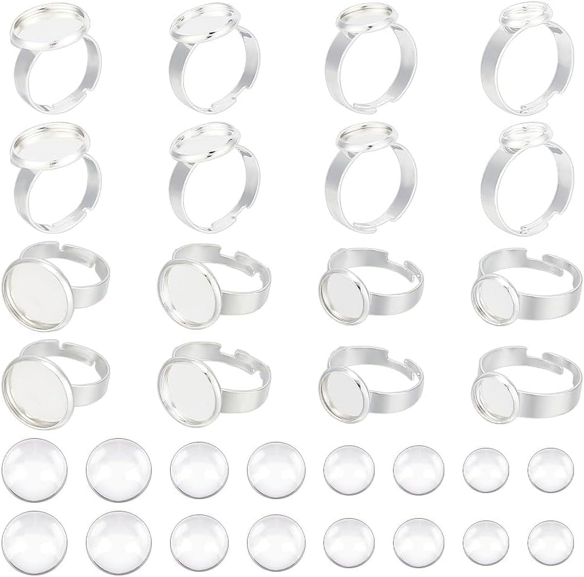 16 Sets 4 Sizes Ring Blanks DIY Blank Dome Ring Making Kit Adjustable ...