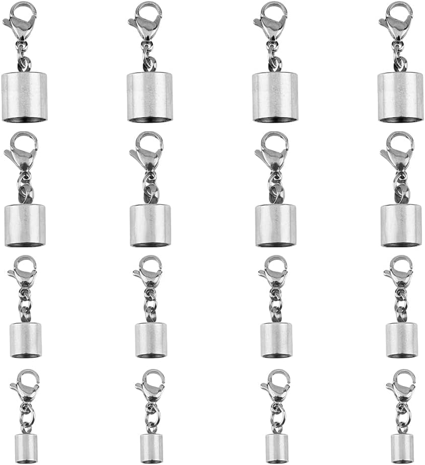 16 Sets 4 Styles Lobster Claw Clasp End Caps 304 Stainless Steel Cord ...