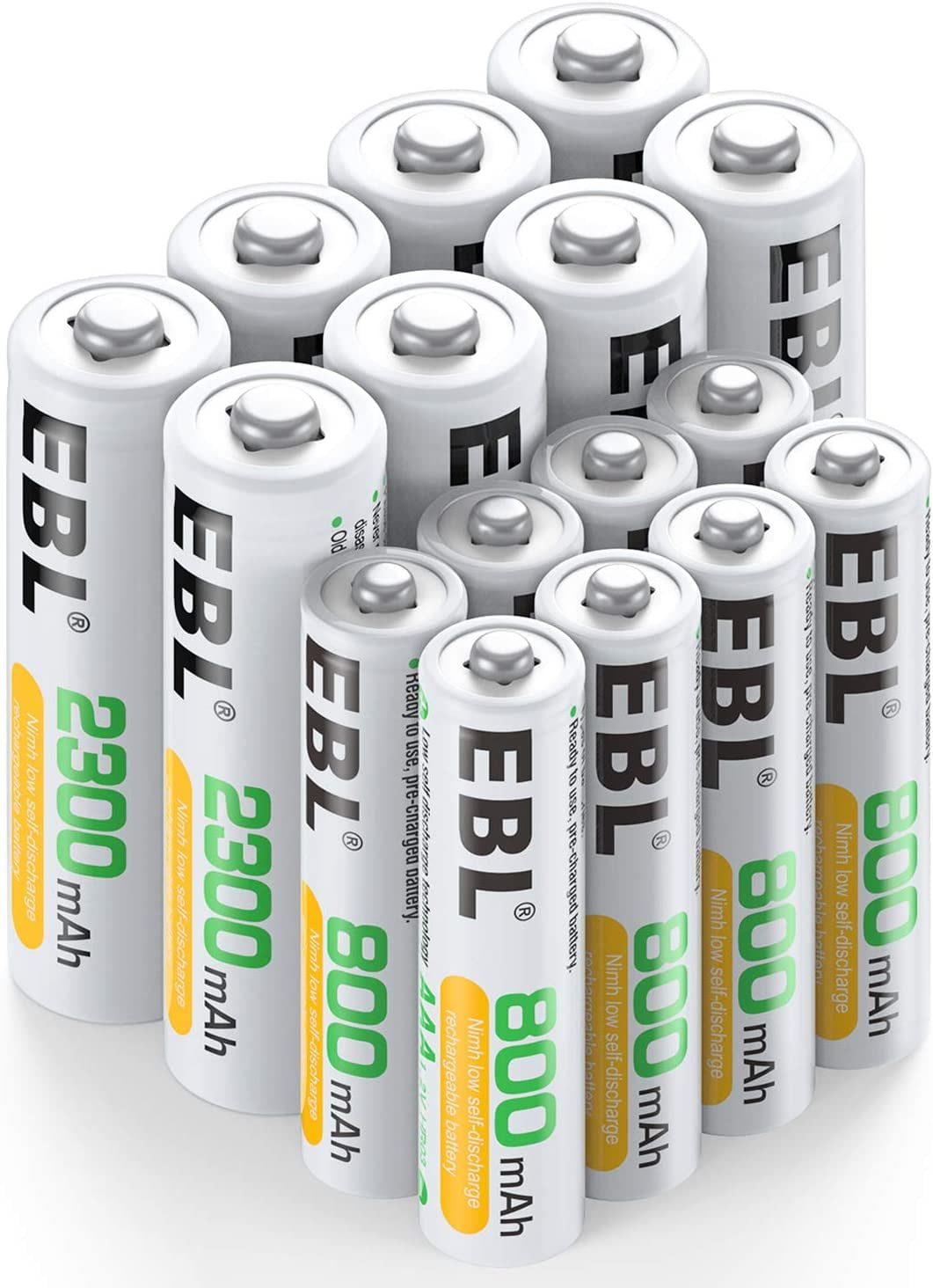 16 Sets AA AAA Batteries Combo with 8PCS AA 2300mAh & 8-Pack AAA 800mAh ...