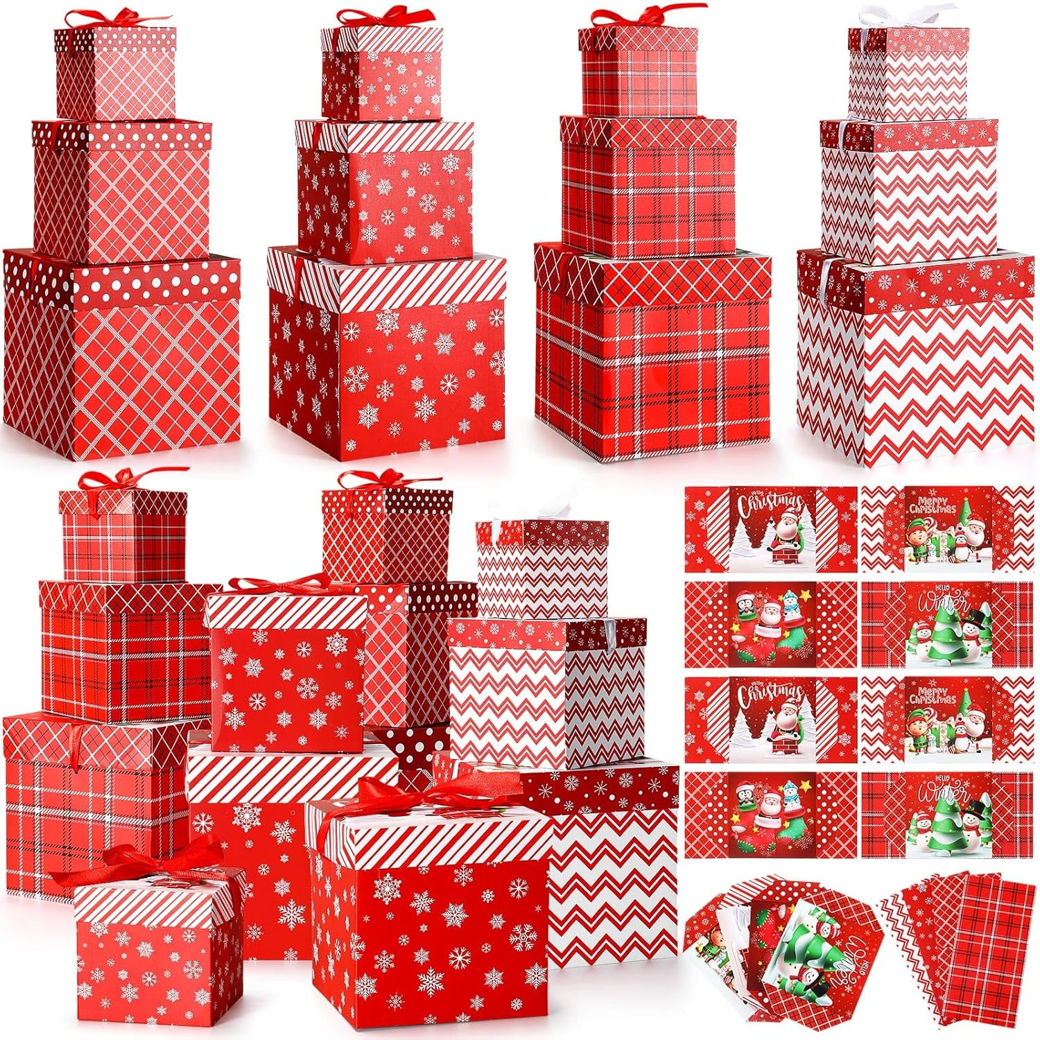 16 Sets Christmas Nesting Gift Boxes with Lids 3 Assorted Sizes ...