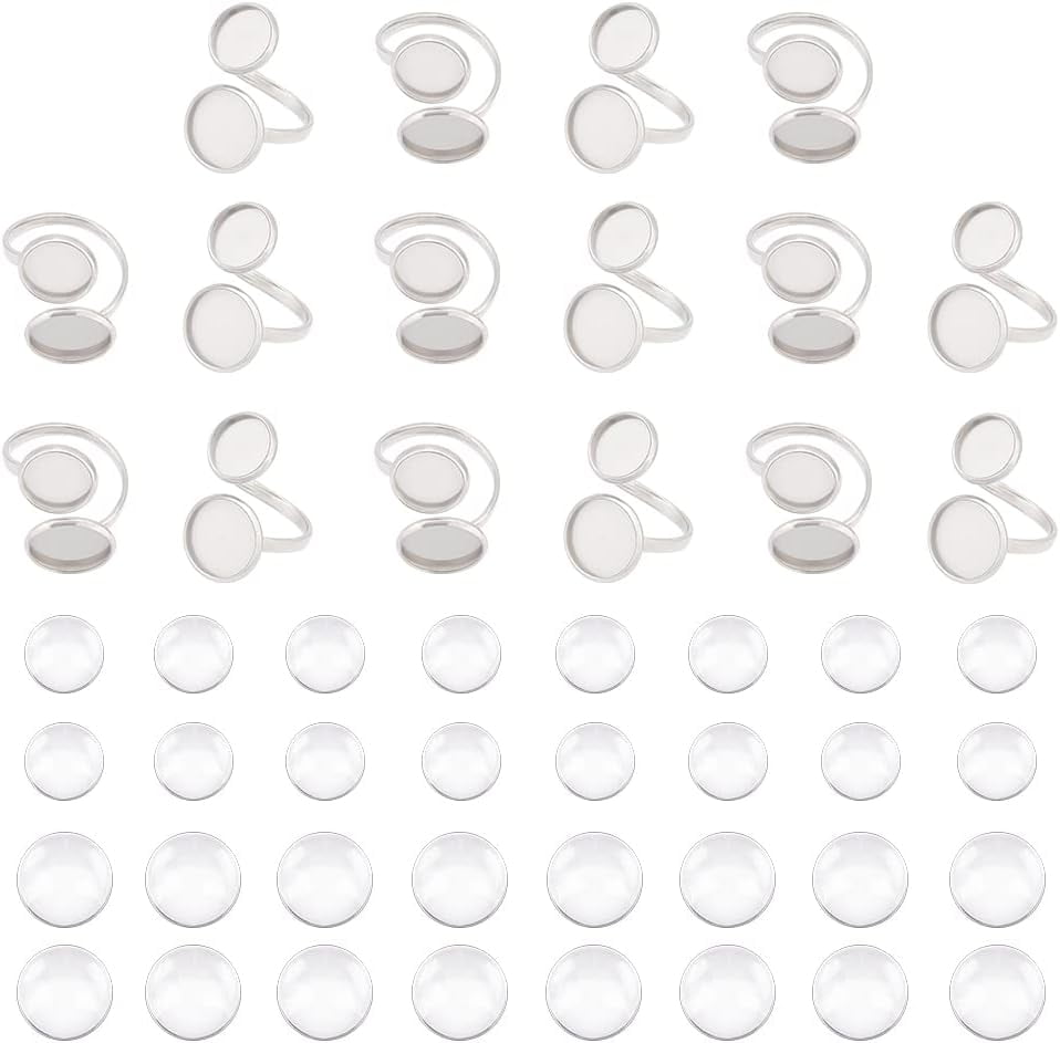 16 Sets DIY Cuff Ring Making Kit Size 7 3/4 Open Cuff Ring Bezel Tray ...