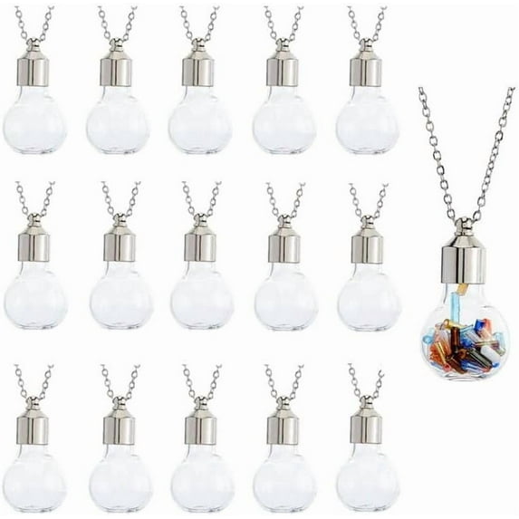 16 Sets Glass Vial Bottle Necklace 18mm Round Glass Bottle Charm Screw ...