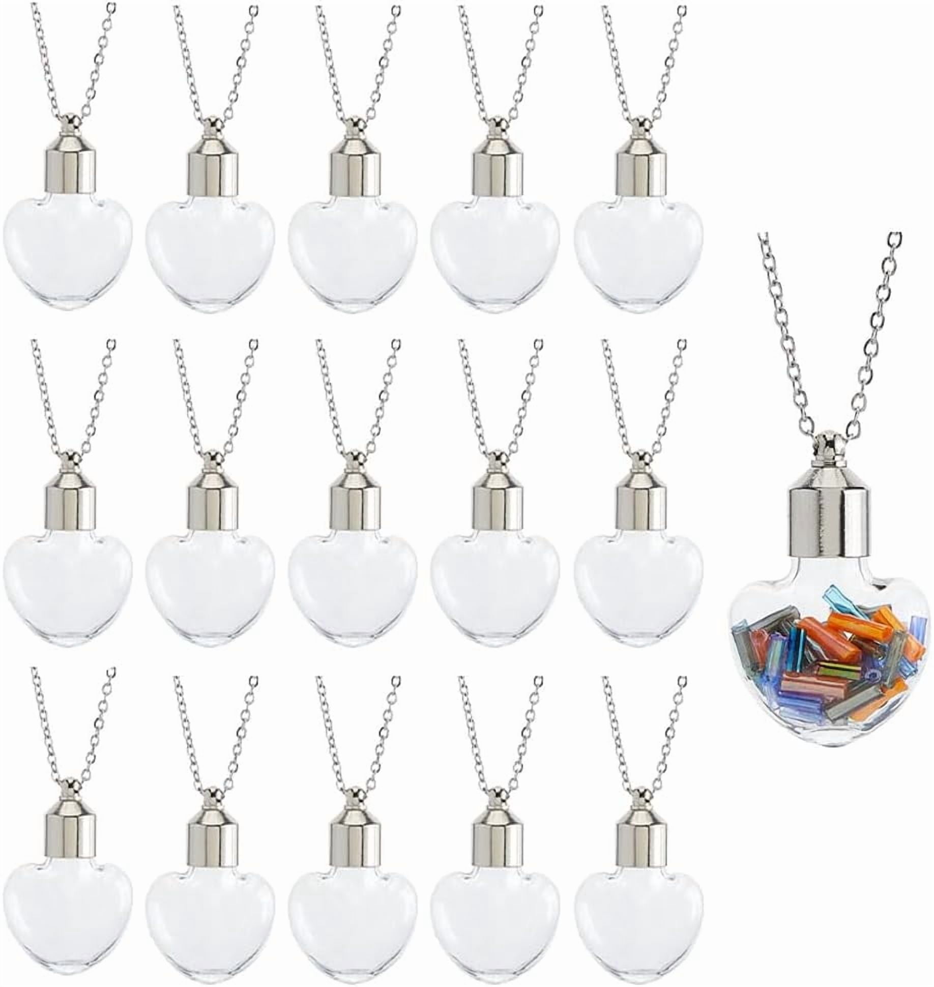 16 Sets Glass Vial Bottle Necklace Heart Glass Bottle Charm Screw Cap ...
