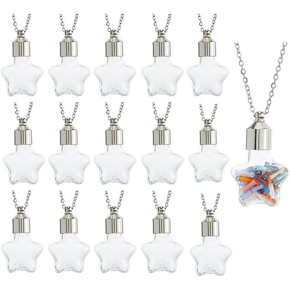 16 Sets Glass Vial Bottle Necklace Stainless Steel Hourglass Memory ...