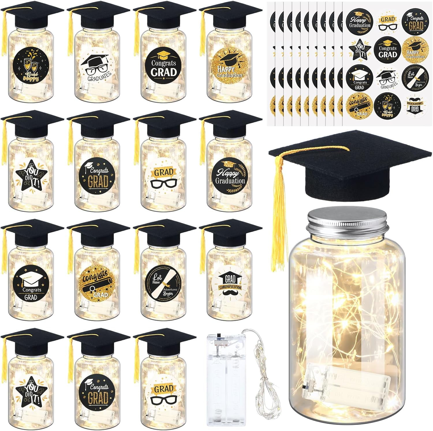 16 Sets Graduation Table Decoration Set with LED Light up Graduation ...
