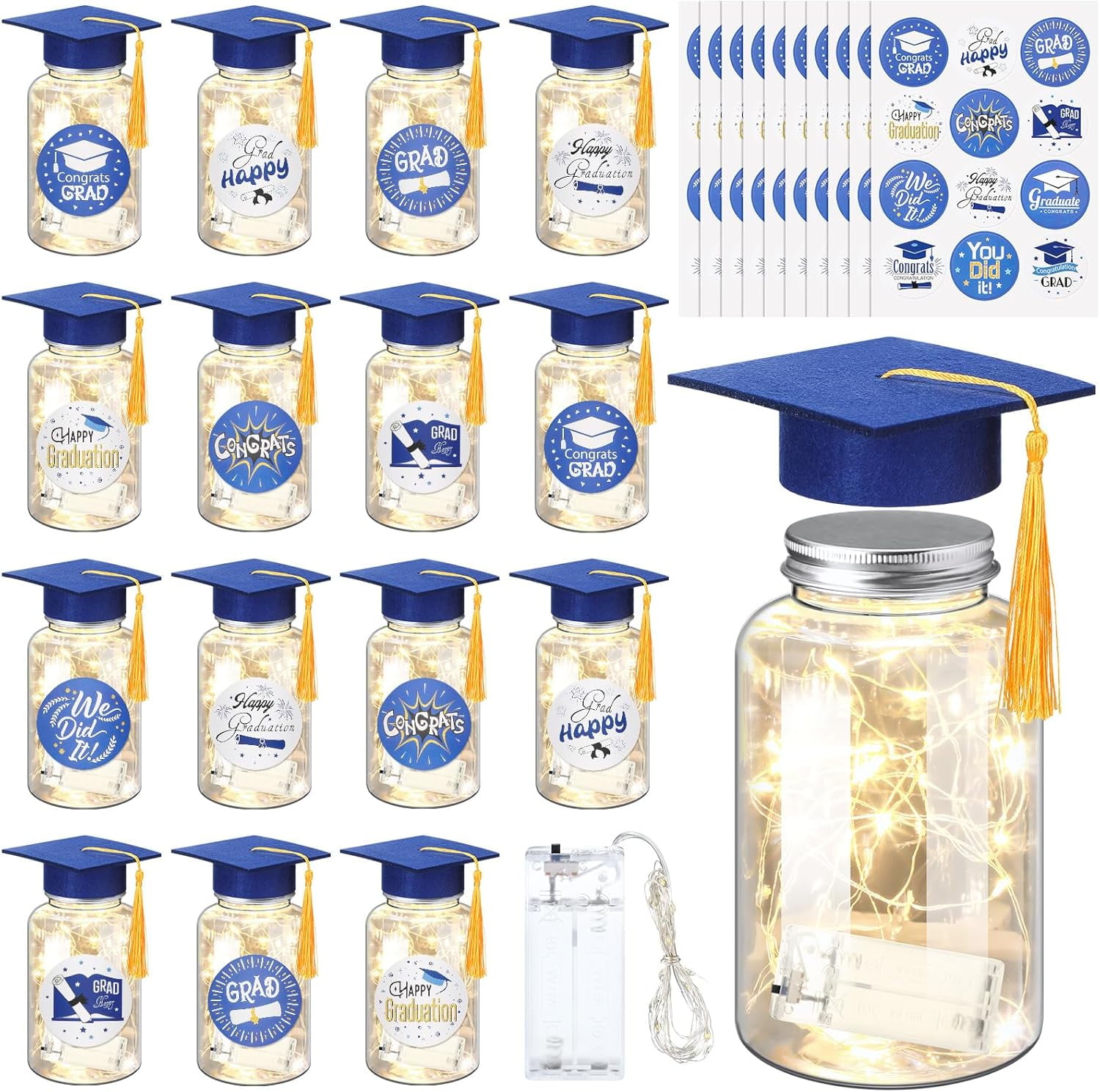 16 Sets Graduation Table Decoration Set with LED Light up Graduation ...