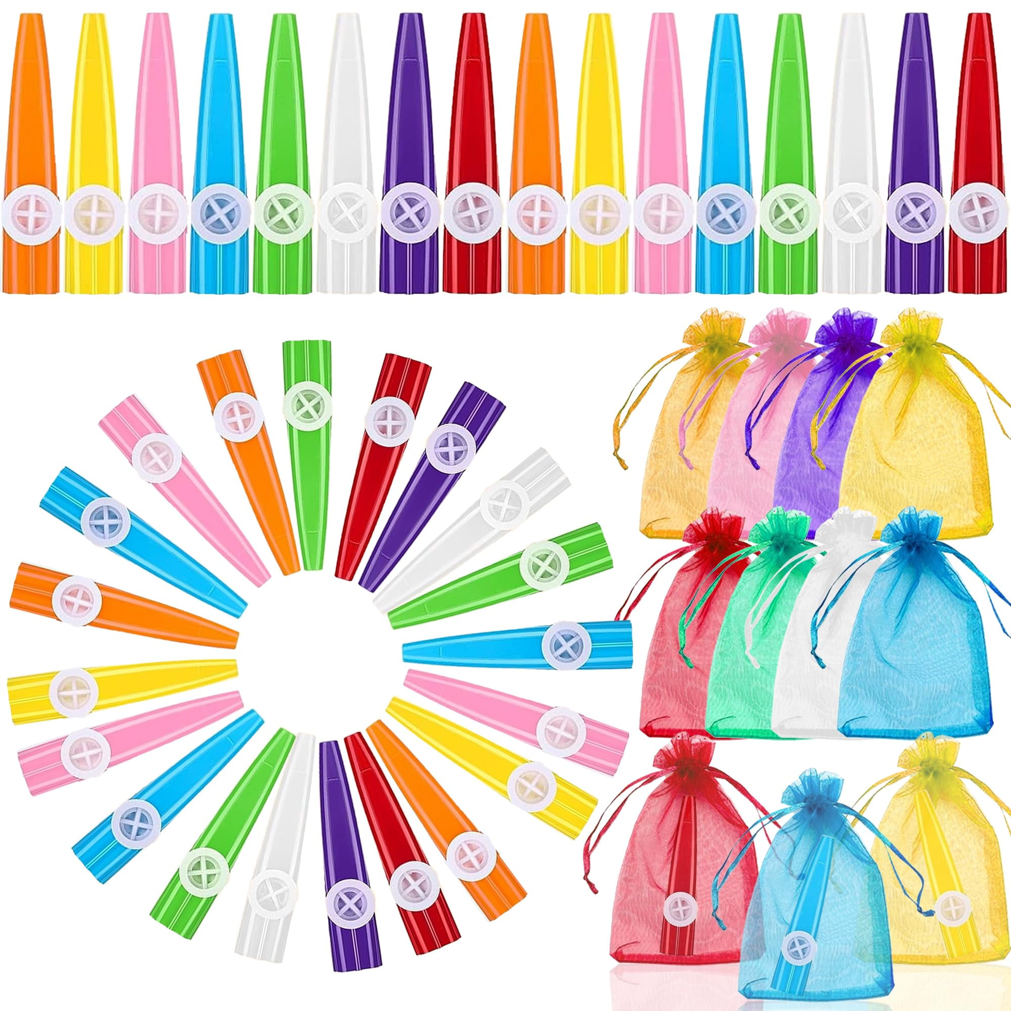 16 Sets Plastic Kazoos with Organza Gift Bags Music Party Favors Kazoos ...