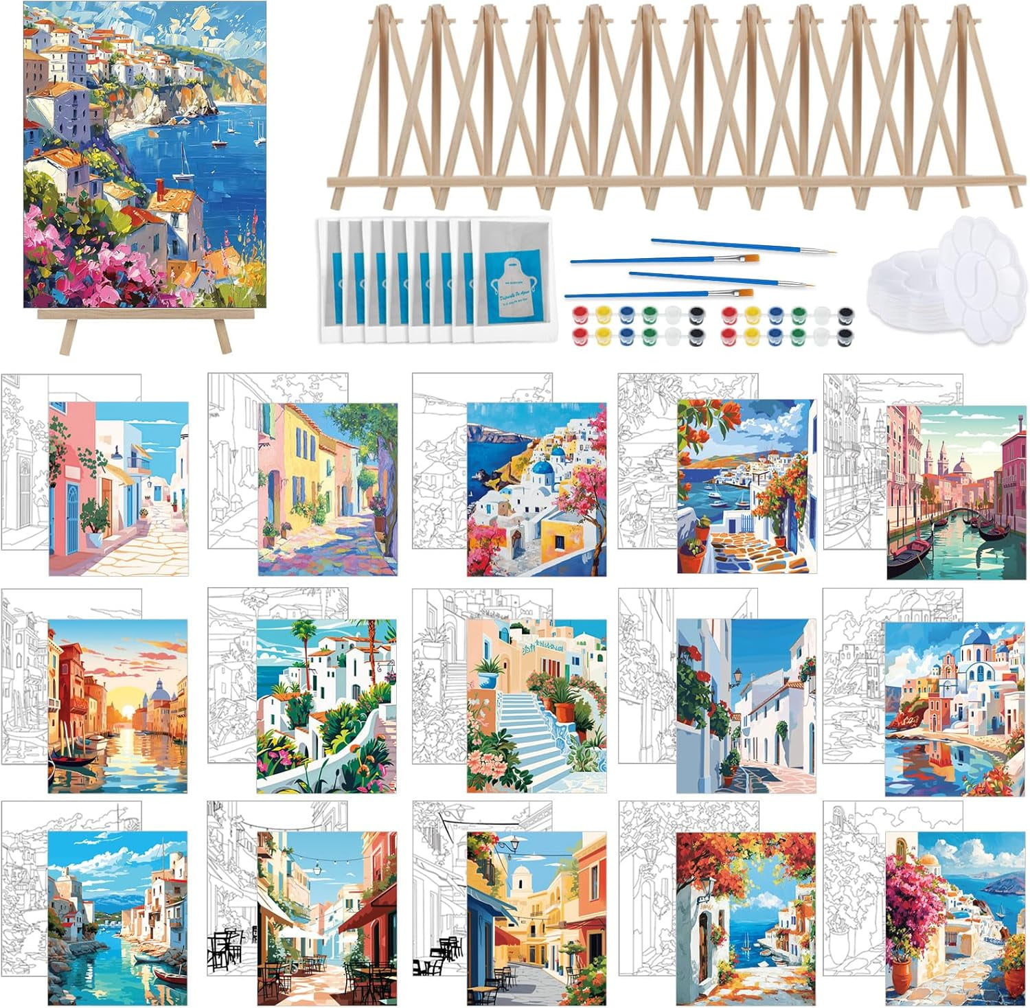 16 Sets Pre Drawn Canvas to Paint for Sip and Paint Party, 8 x 10 Inch ...