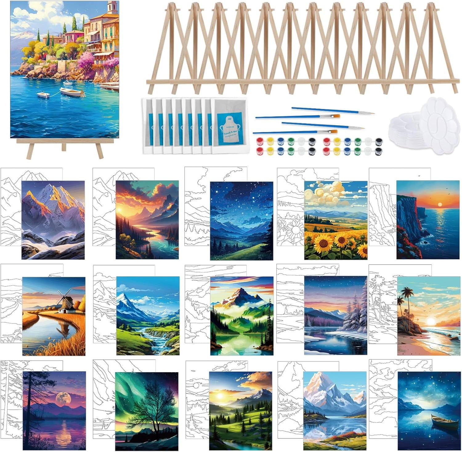 16 Sets Pre Drawn Canvas to Paint for Sip and Paint Party, 8 x 10 Inch ...