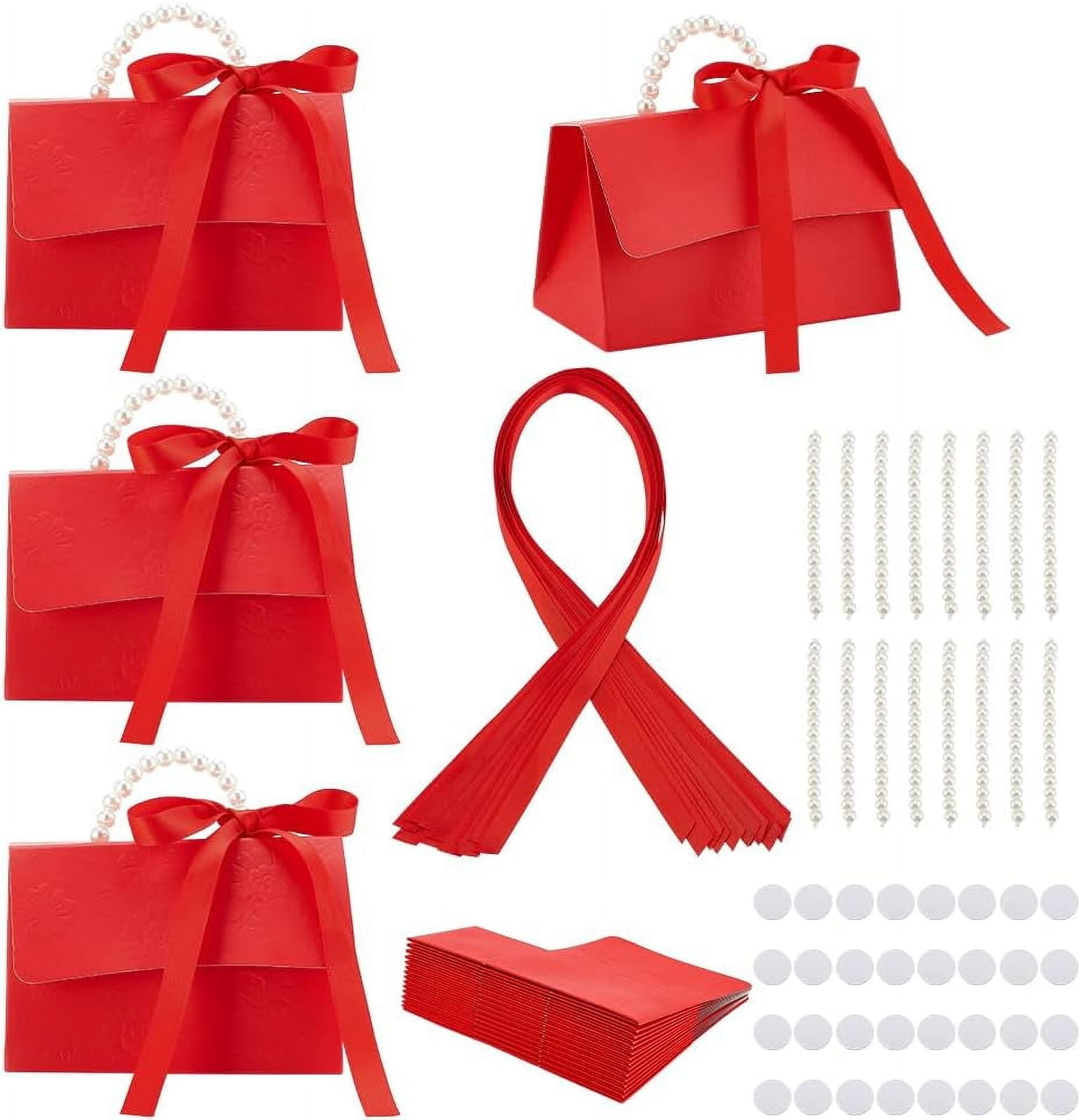 16 Sets Wedding Favors Box DIY Set Red Kraft Paper Box with Pearl ...