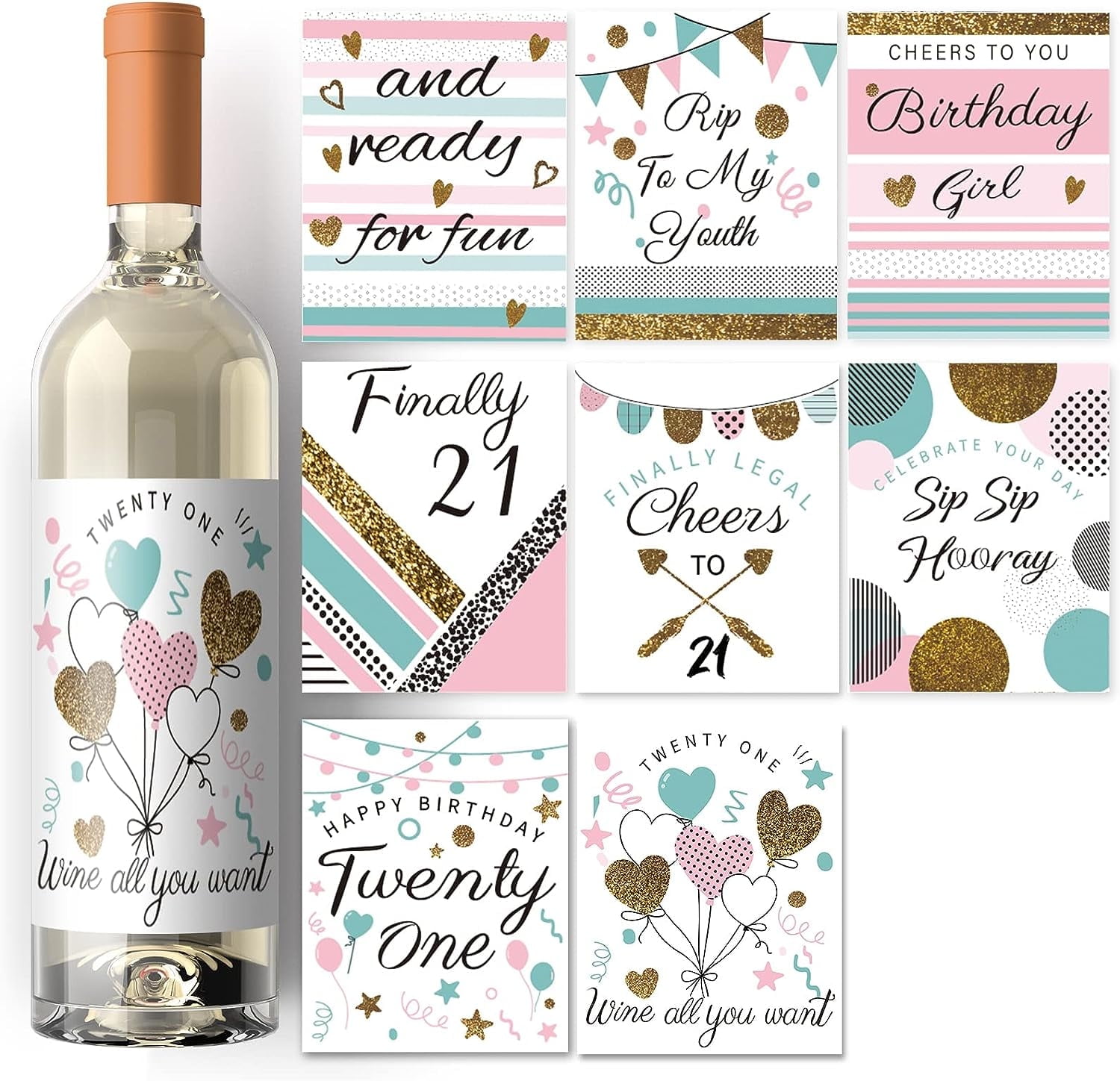 16 Sheet 8 Style Birthday Party Theme Wine Bottle Label Stickers Bottle ...
