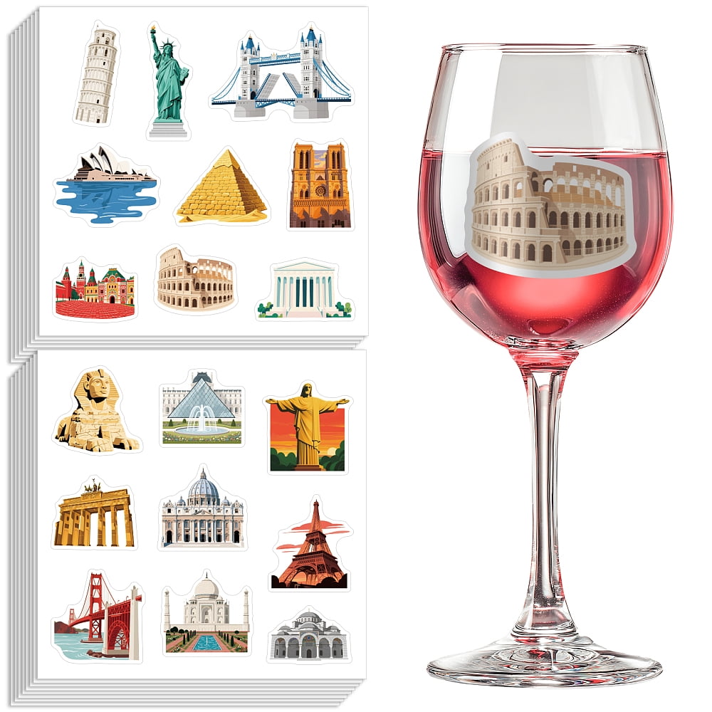 16 Sheets 144 Pcs Glass Drink Markers Wine Stickers for Glasses Self ...