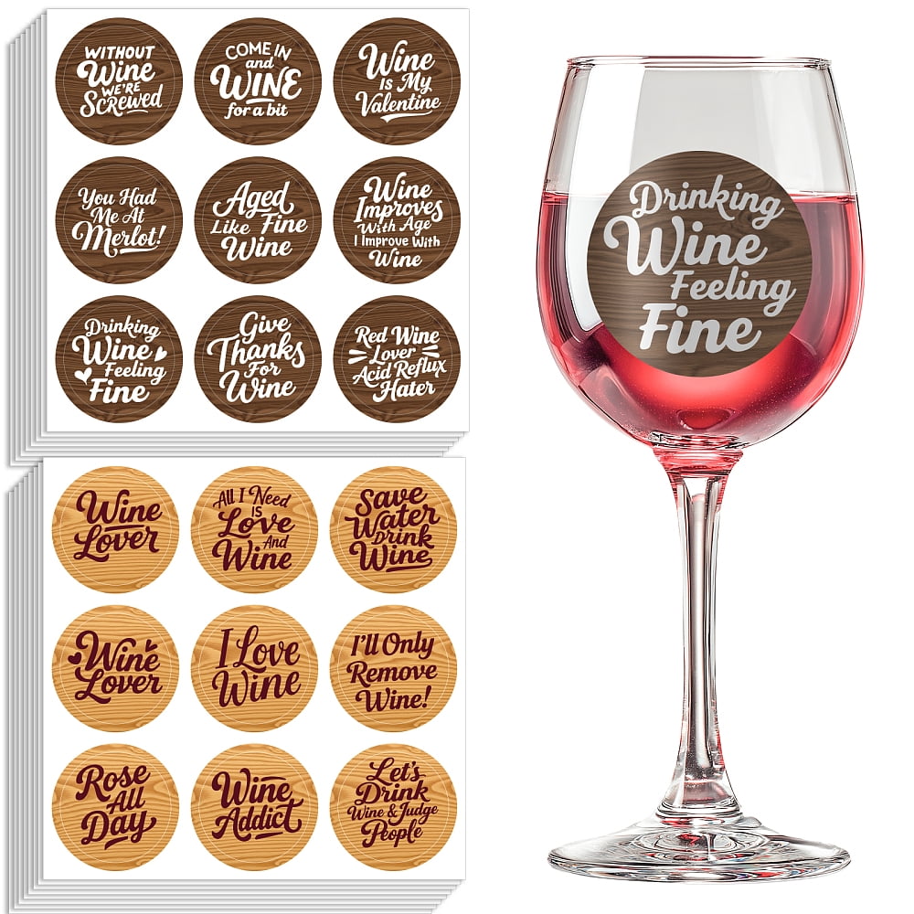 16 Sheets 144 Pcs Glass Drink Markers Wine Stickers for Glasses Self ...
