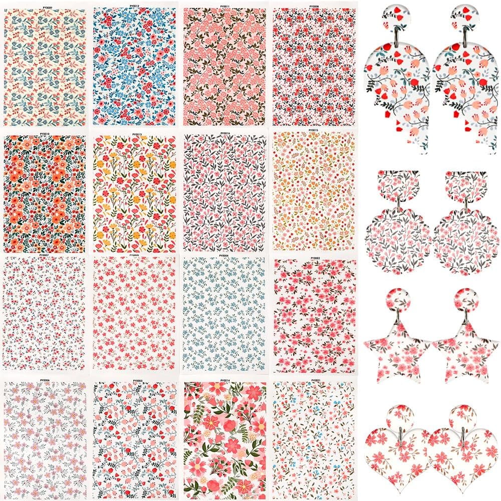 16 Sheets 16 Style Flower Pattern Ceramics Clay Water Transfer Paper ...