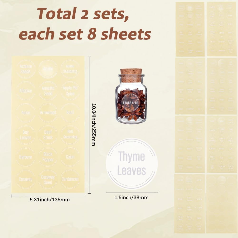 16 Sheets 2304Pcs Seasoning Jar Stickers Spice Bottle Labels PVC Self ...