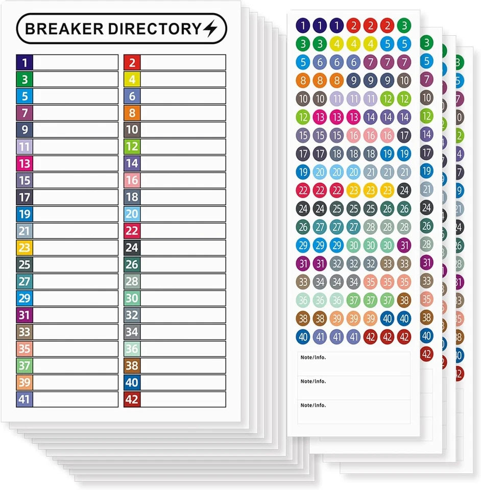16 Sheets Breaker Panel Labels Electrical Box Sticker Numbers Mix ...