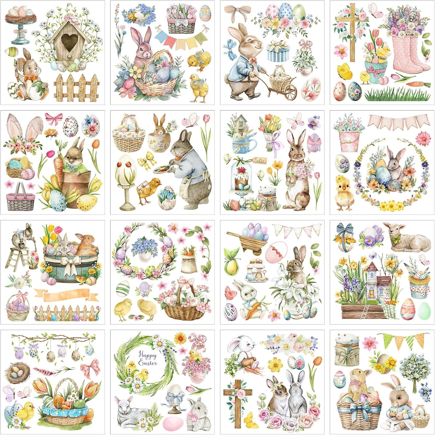 16 Sheets Easter Rub on Transfer Sticker Crafts and Furniture Scrapbook ...
