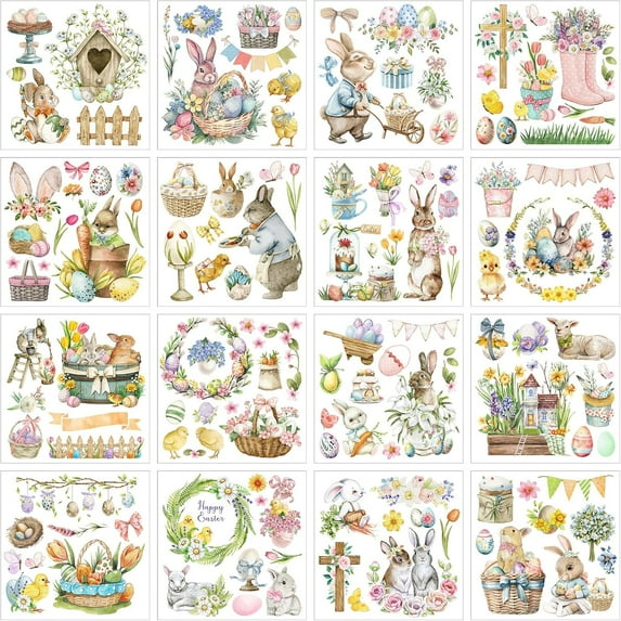 16 Sheets Easter Rub on Transfer Sticker Crafts and Furniture Scrapbook ...