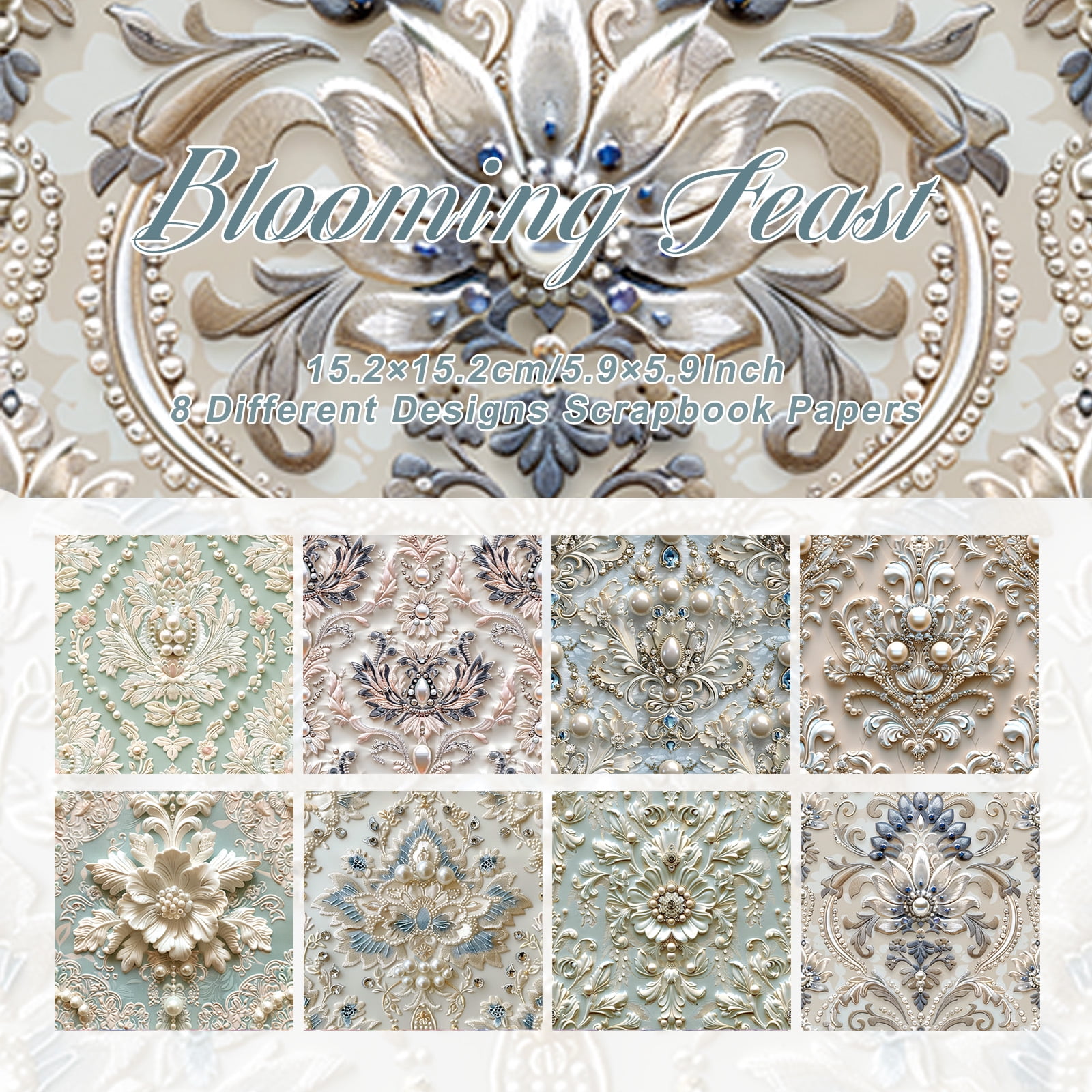 16 Sheets Embossed With Pearl Satin Scrapbook Paper Pad, Art Craft ...