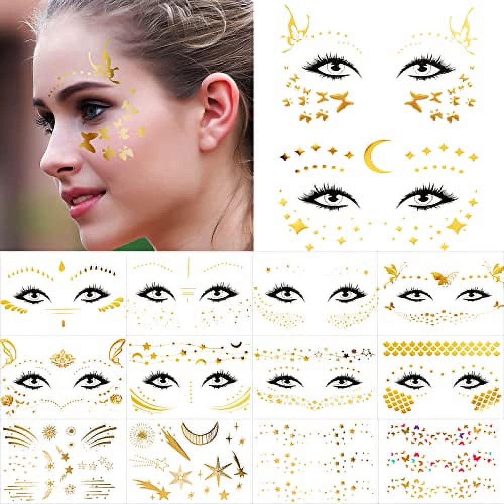 16 Sheets Face Tattoo Sticker and Freckle Sticker for Women, Face ...