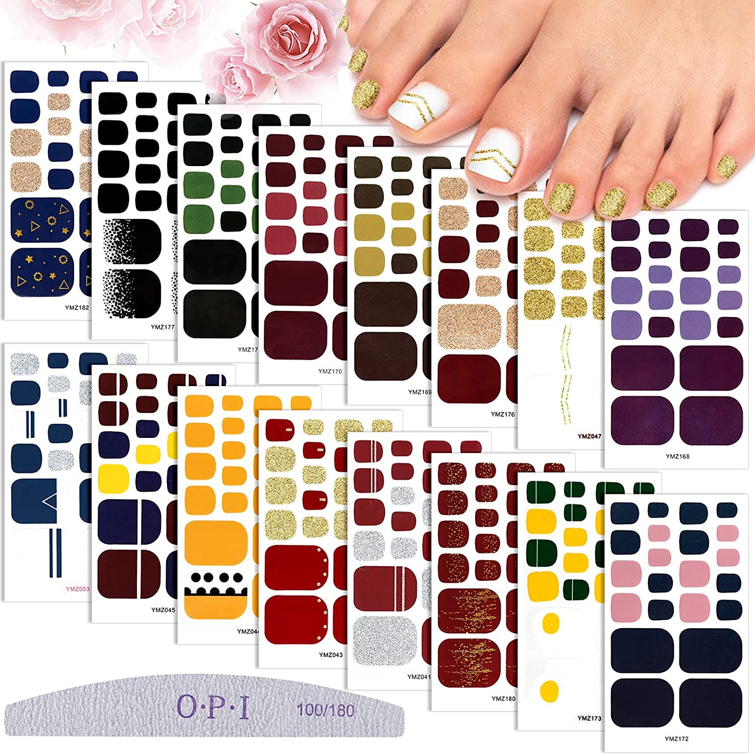 16 Sheets Full Wraps Toenail Sticker Decals, Kalolary Self Adhesive ...