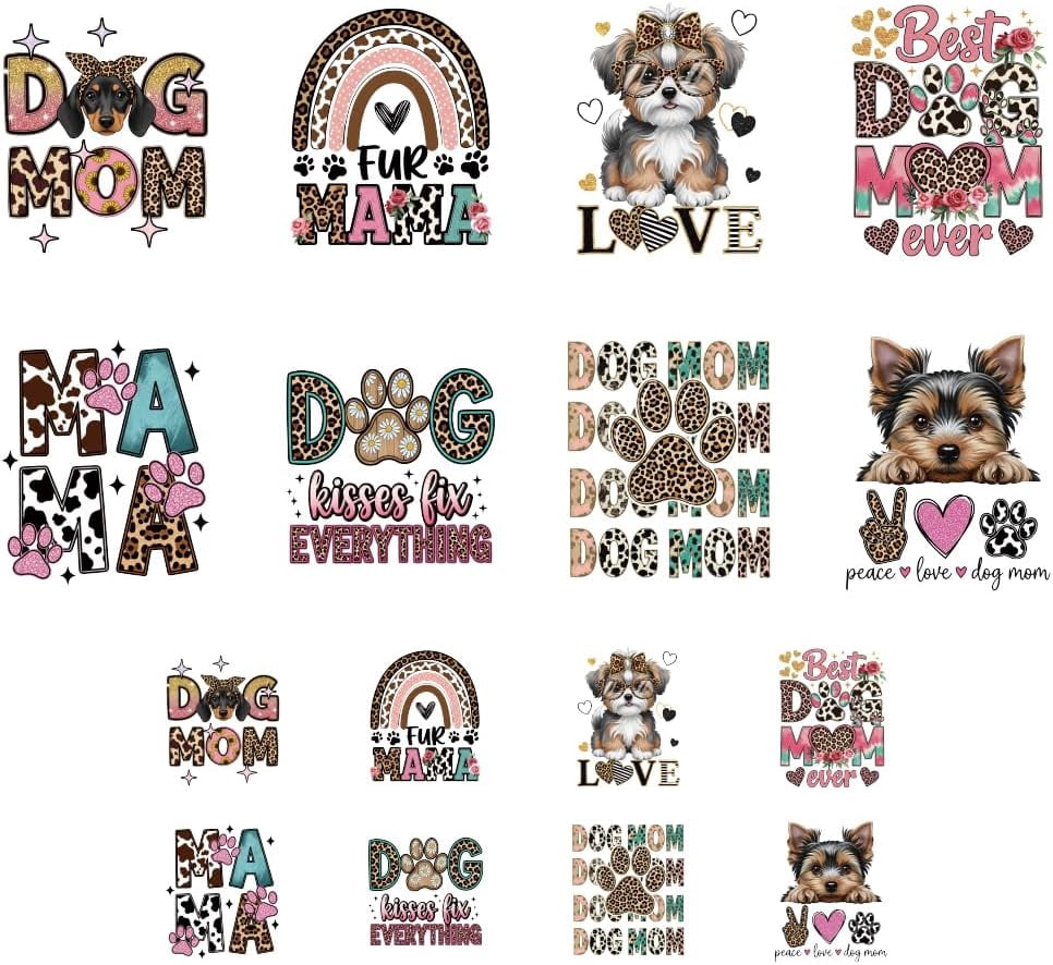 16 Sheets Iron on Transfers for T-Shirts Mother Dog and Puppy Paw Print ...