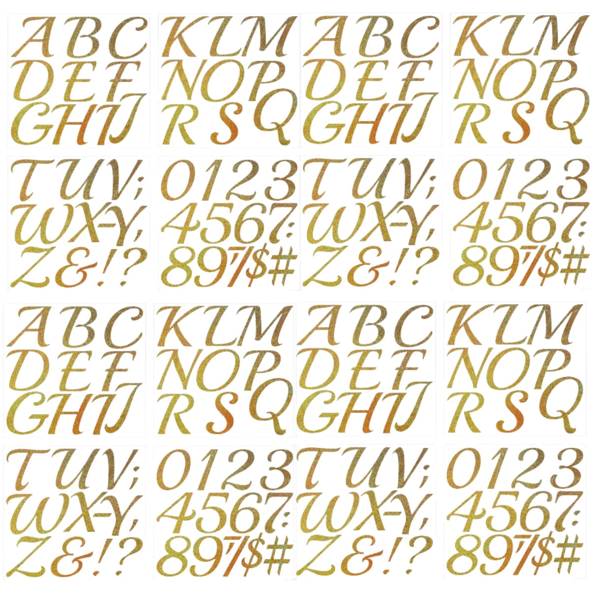 16 Sheets Large Letter Stickers, 3 Inch Handwritten Glitter Gold Vinyl ...