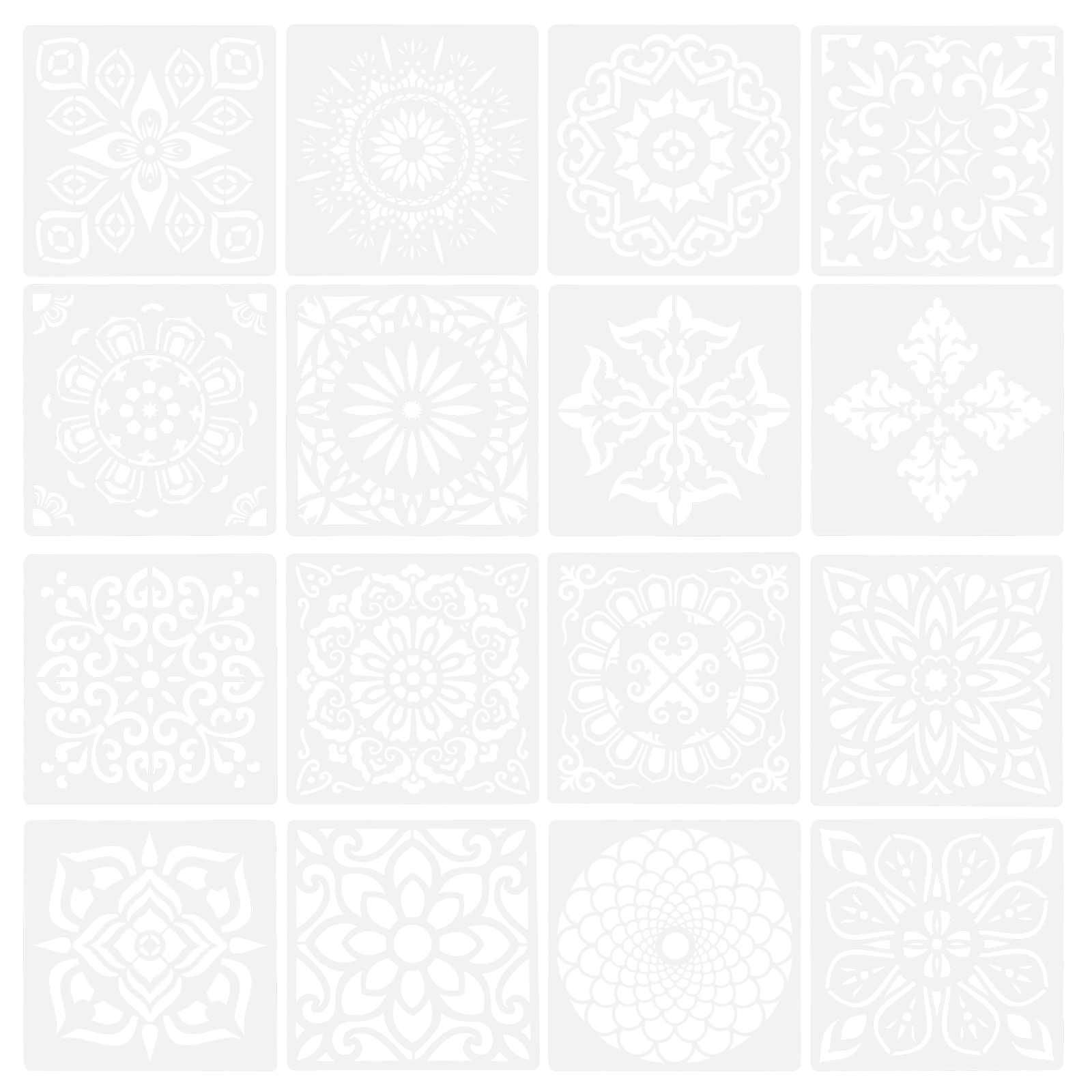 16 Sheets Mandala Stencil Plastic Flower Stencils Colorful Painting ...