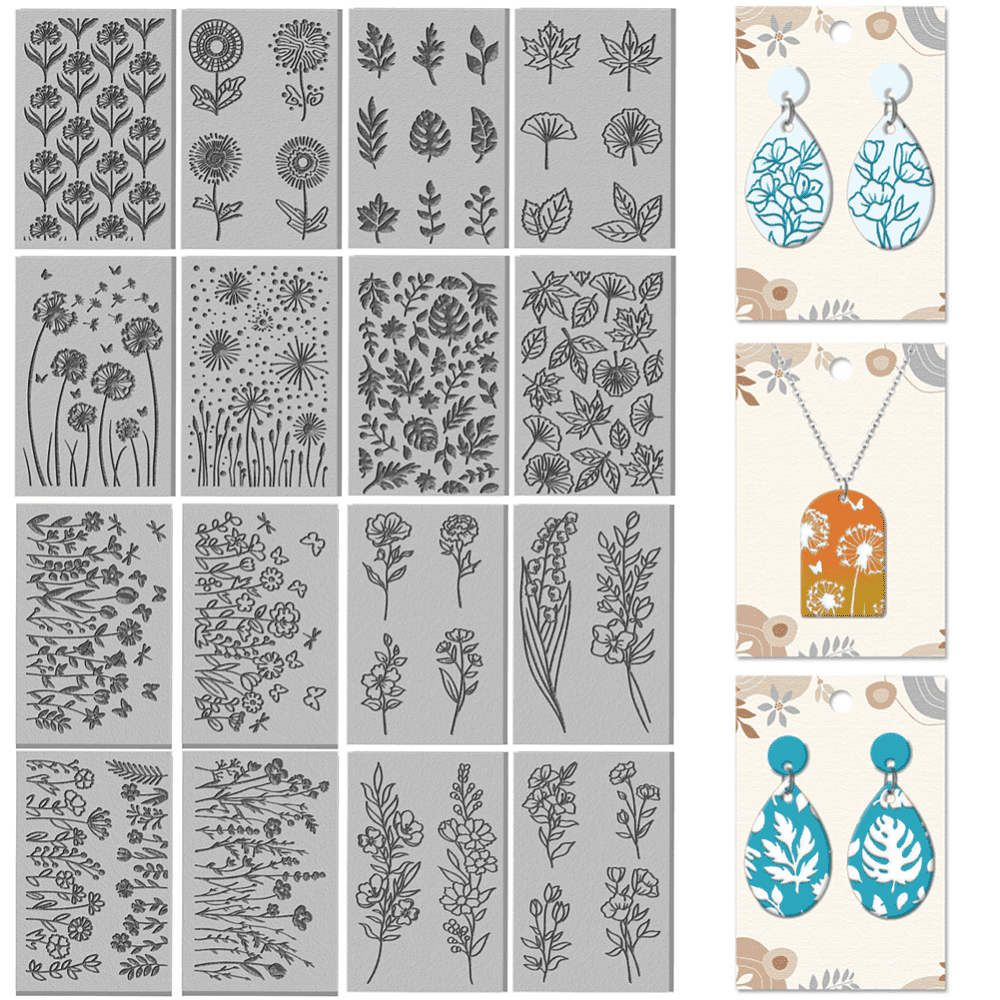 16 Sheets Plants and Flower Clay Texture Mat Dandelions Pattern Polymer Clay Texture Sheets DIY ...