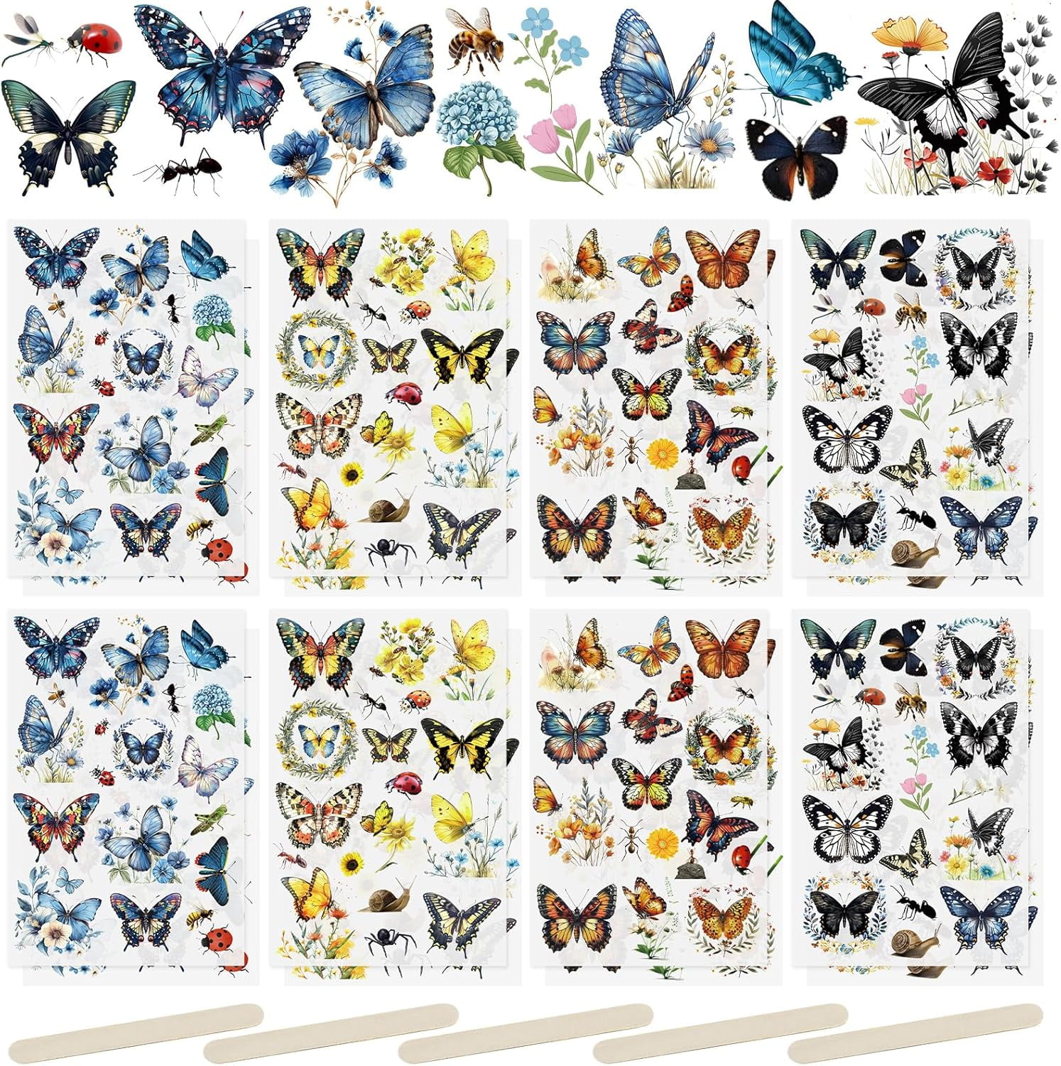 16 Sheets Rub On Transfer Sticker, Butterfly Insect Stickers Waterproof ...