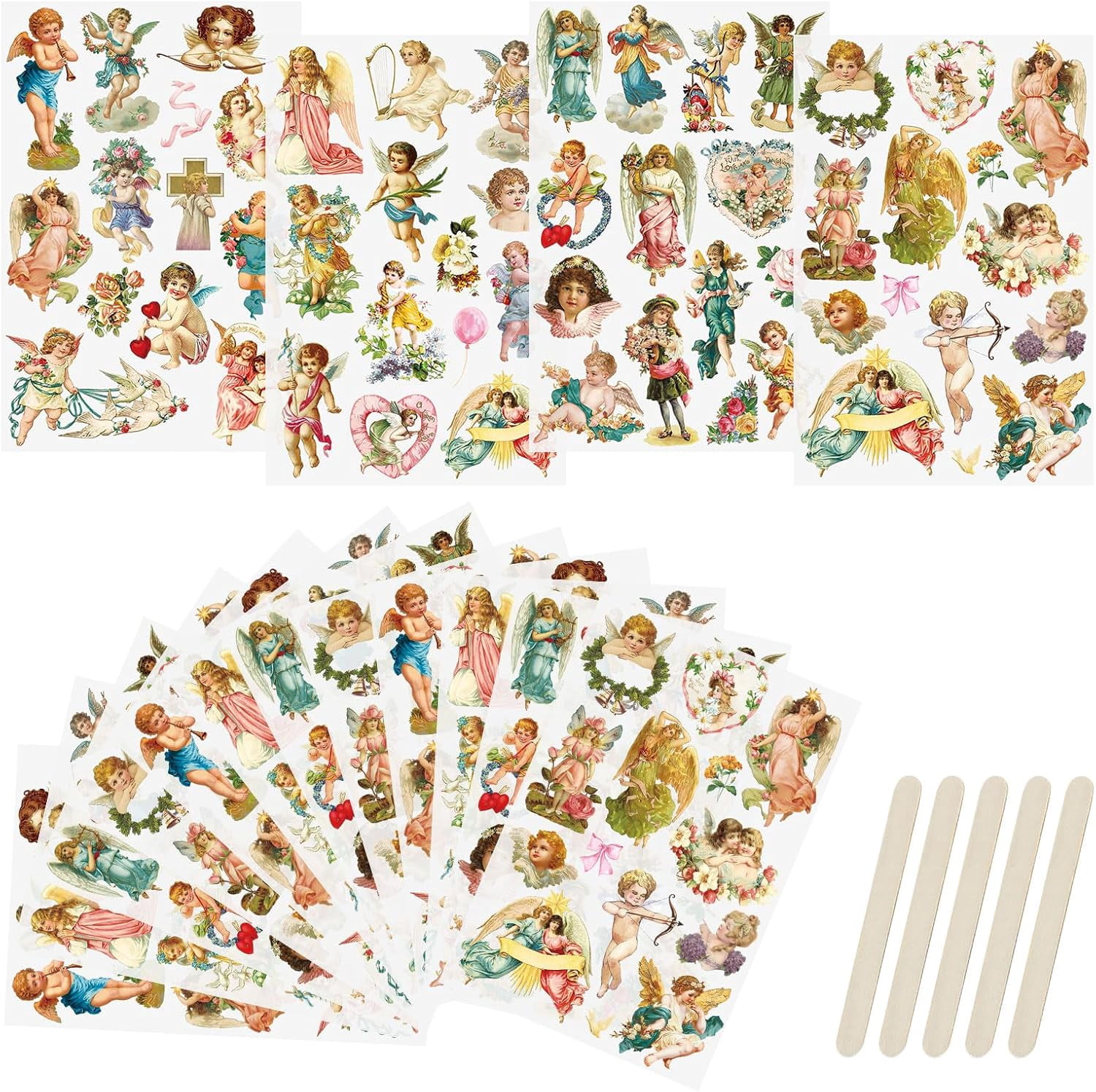16 Sheets Rub On Transfer Sticker, Vintage Angel Cupid Transfer Decals ...