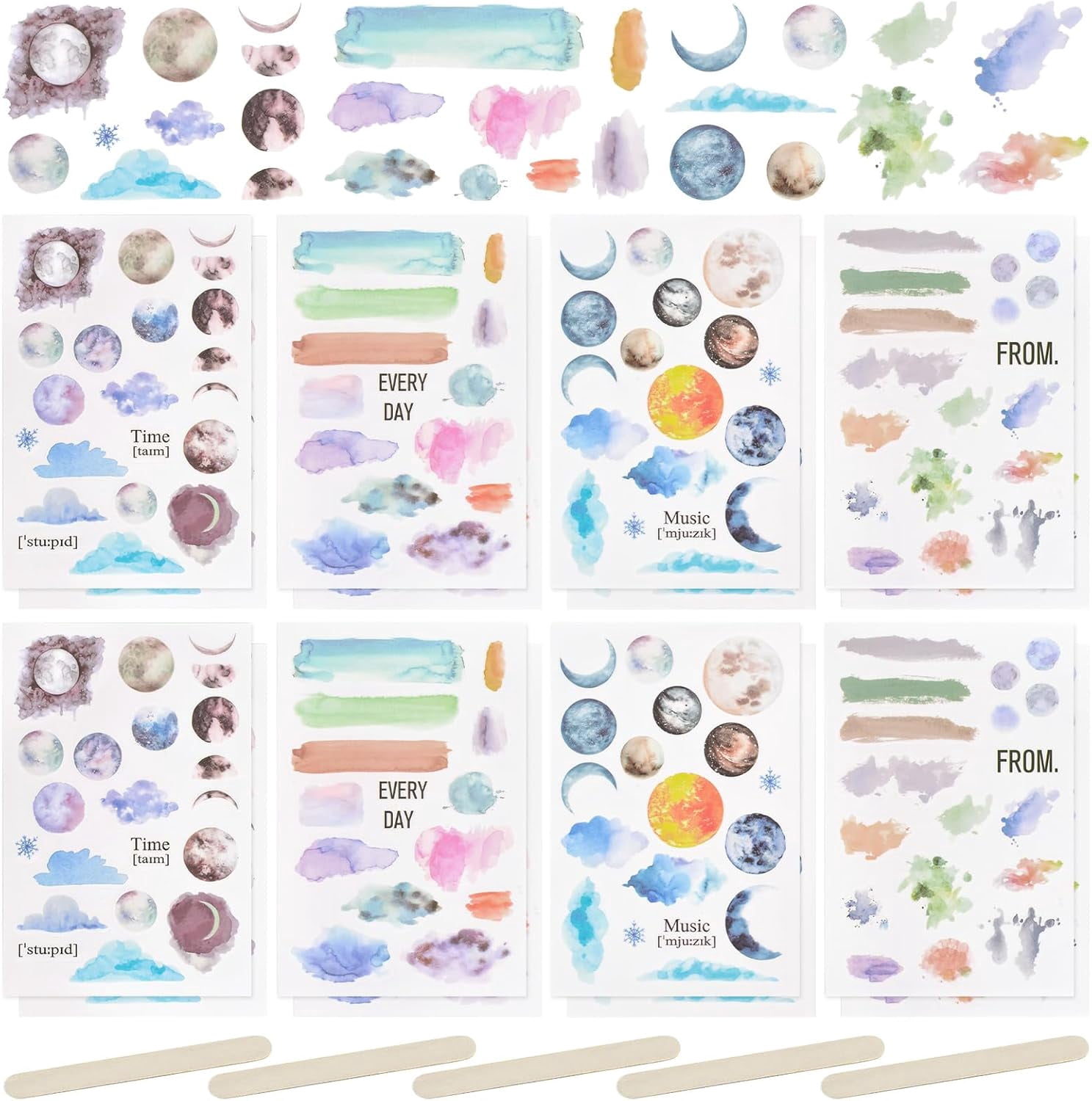 16 Sheets Rub On Transfer Stickers, Moon Sky Theme Stickers Aesthetic ...